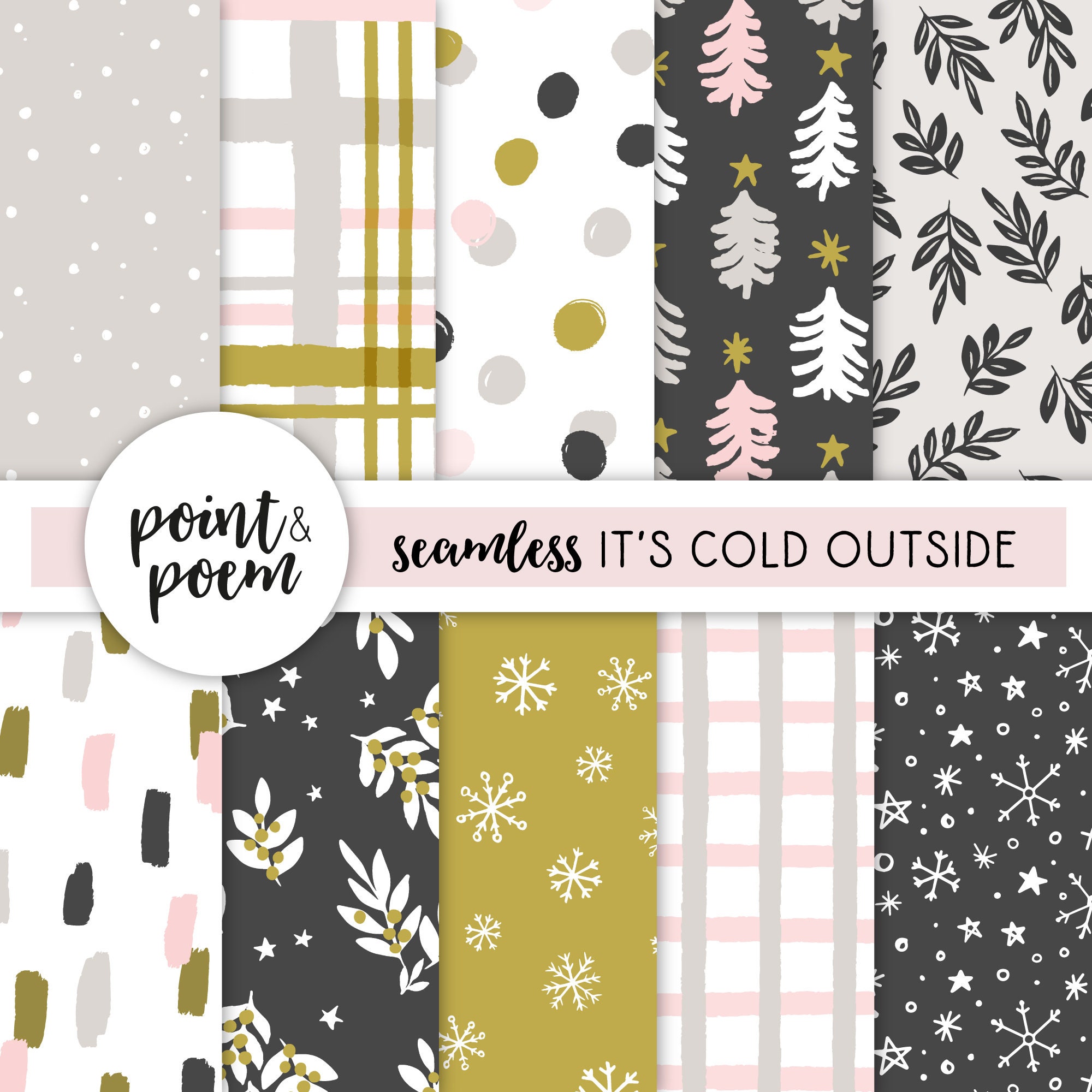 Christmas Digital Paper Gold Gray Black Pink Scandi Christmas - Etsy