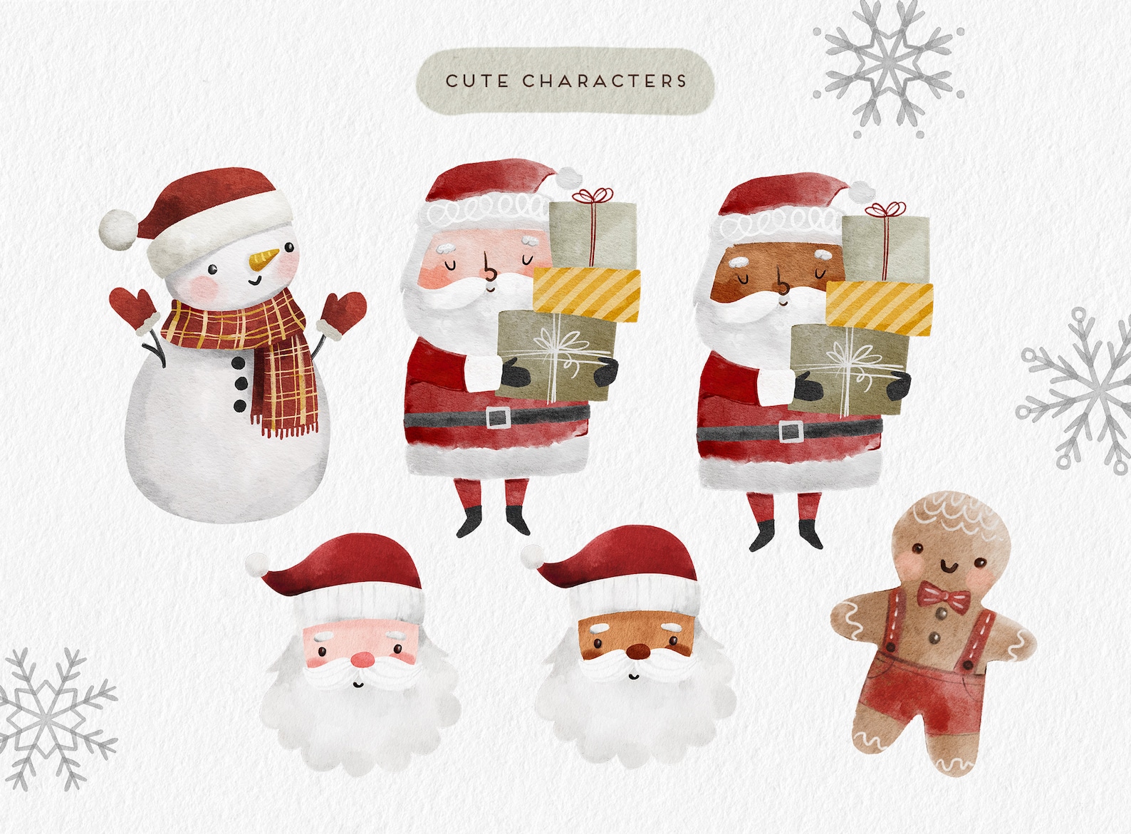 Cute Christmas Watercolor Clipart Classic Christmas Digital - Etsy