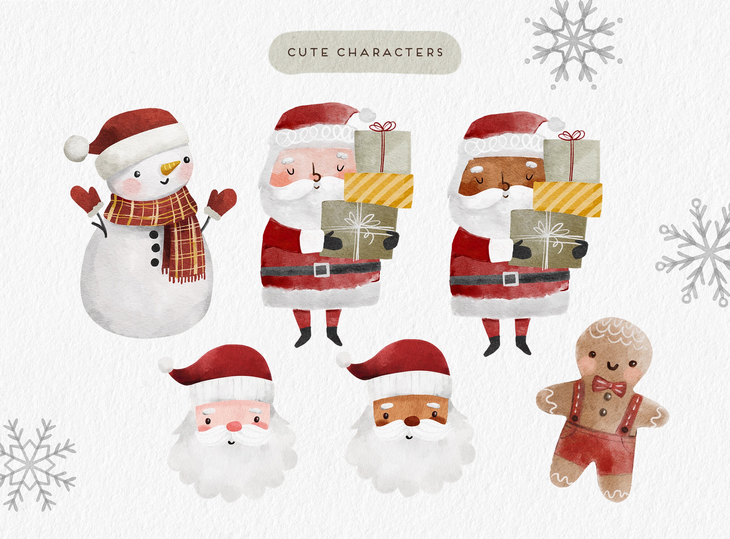 Cute Christmas Watercolor Clipart Classic Christmas Digital - Etsy UK