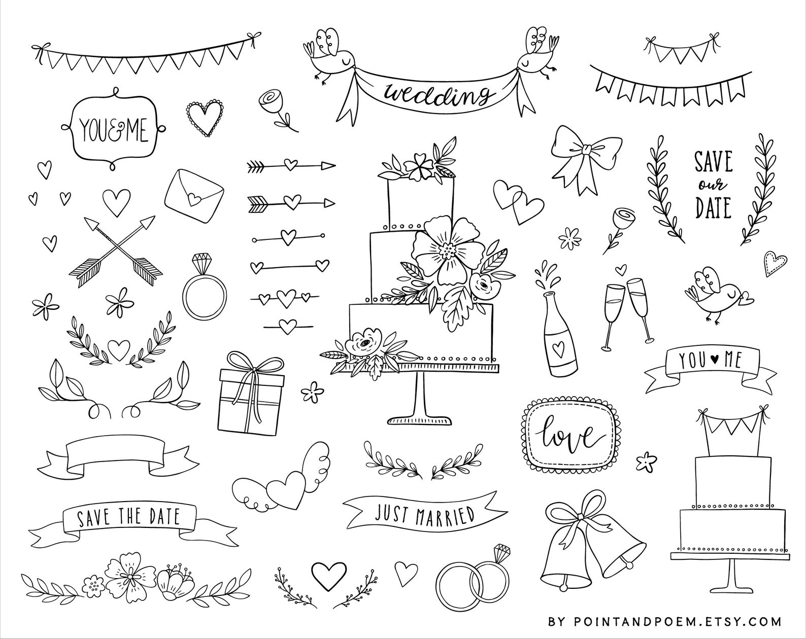 Hand Drawn Clip Art Commercial Use Rustic Floral Clipart - Etsy
