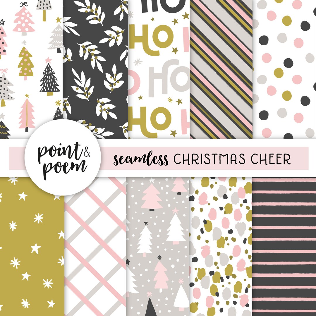 Christmas Digital Paper, Pink Gold Gray Black Scandi Christmas Digital ...