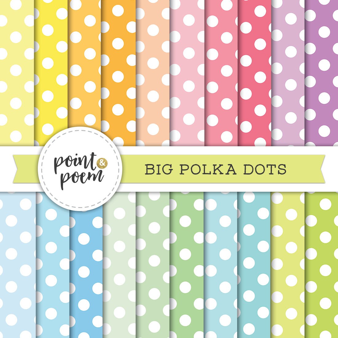 Polka Dot Digital Paper Big Polka Dots Backgrounds Rainbow | Etsy