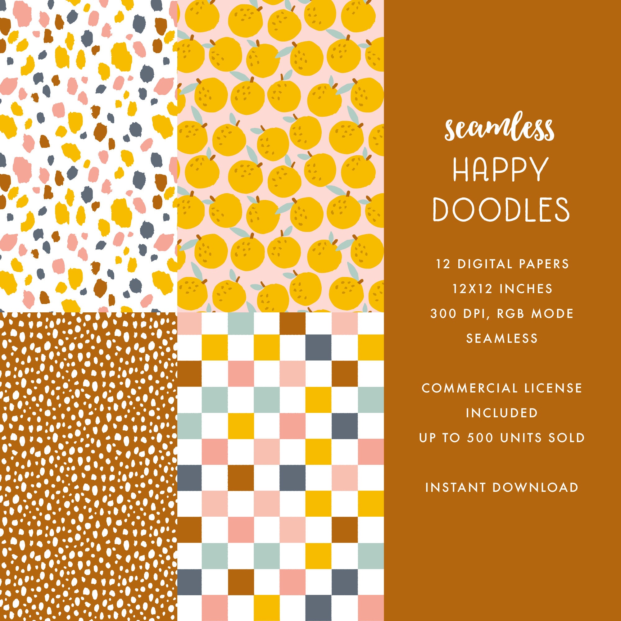 Modern Abstract Digital Paper Happy Doodles Seamless Digital - Etsy