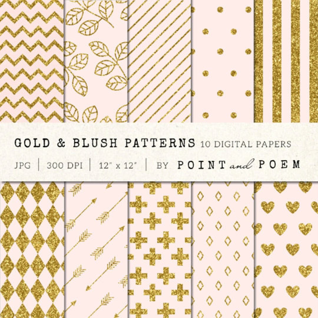 Pink Glitter Digital Paper, Gold Patterns, Background, Scrapbooking ...