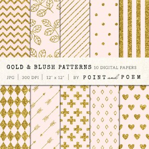 Pink Glitter Digital Paper, Gold Patterns, Background, Scrapbooking ...