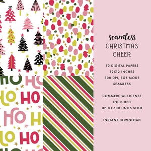 Christmas Digital Paper, Pink Green Scandi Christmas Digital Papers ...