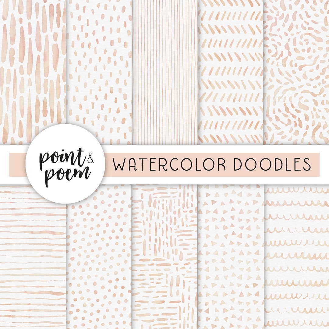 Watercolor Digital Papers, Pink Watercolor Doodles Digital Paper Pack ...