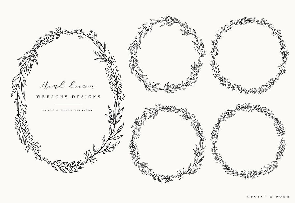 Hand drawn wreaths clip art chalkboard laurel clipart | Etsy
