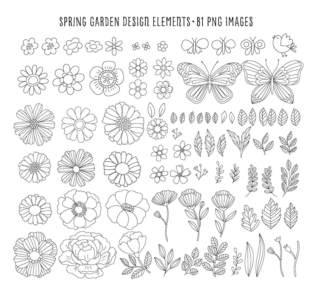 Doodle Flower Clipart Commercial Use- Clip Art Hand Drawn , Branches ...