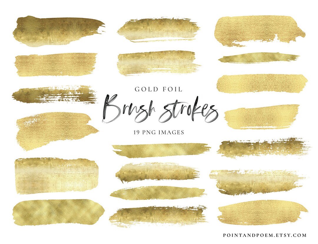 Gold Brush Strokes Clipart, Gold Foil Brush Strokes, Gold Metallic ...