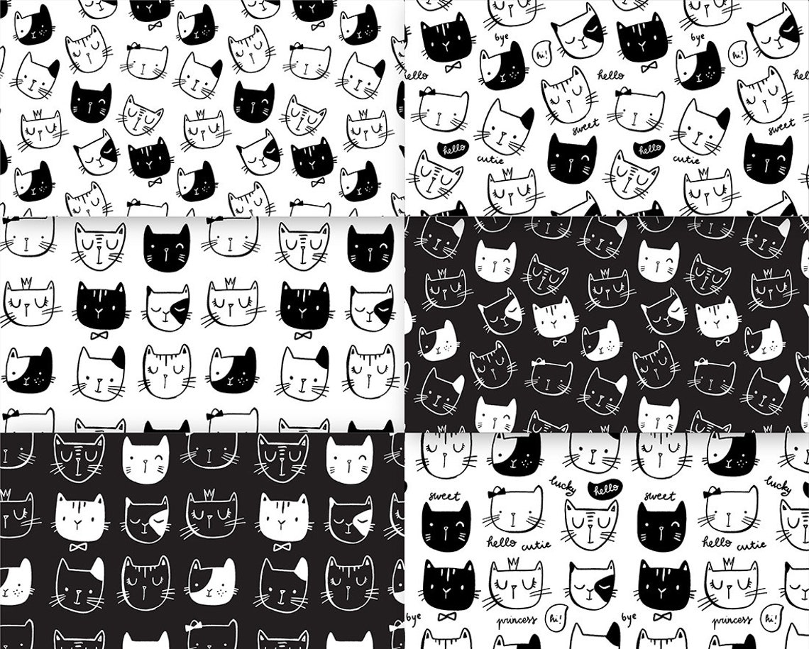 Cat Clipart and Digital Paper Commercial Use Doodle Cat - Etsy
