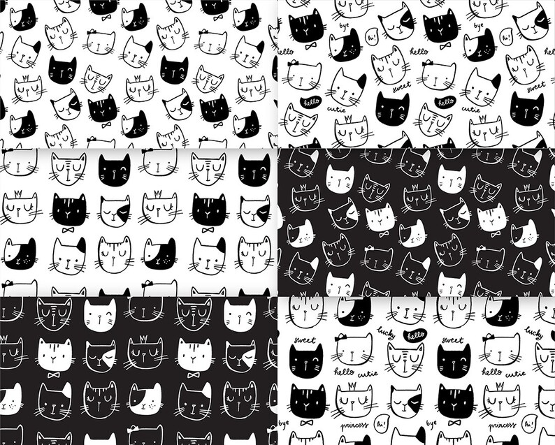 Cat Clipart and Digital Paper Commercial Use Doodle Cat - Etsy
