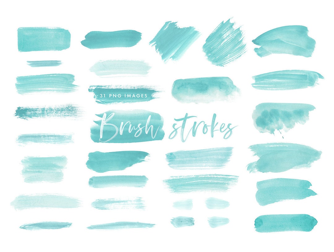 Watercolor Brush Strokes Splashes Clipart Mint, Blue, Teal, Turquoise ...