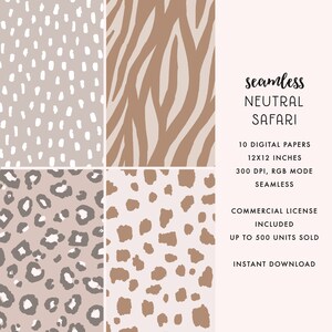 Neutral Safari Doodle Animal Prints Seamless Digital Papers, Leopard ...