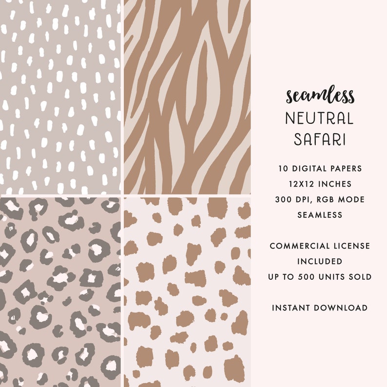 Neutral Safari Doodle Animal Prints Seamless Digital Papers - Etsy
