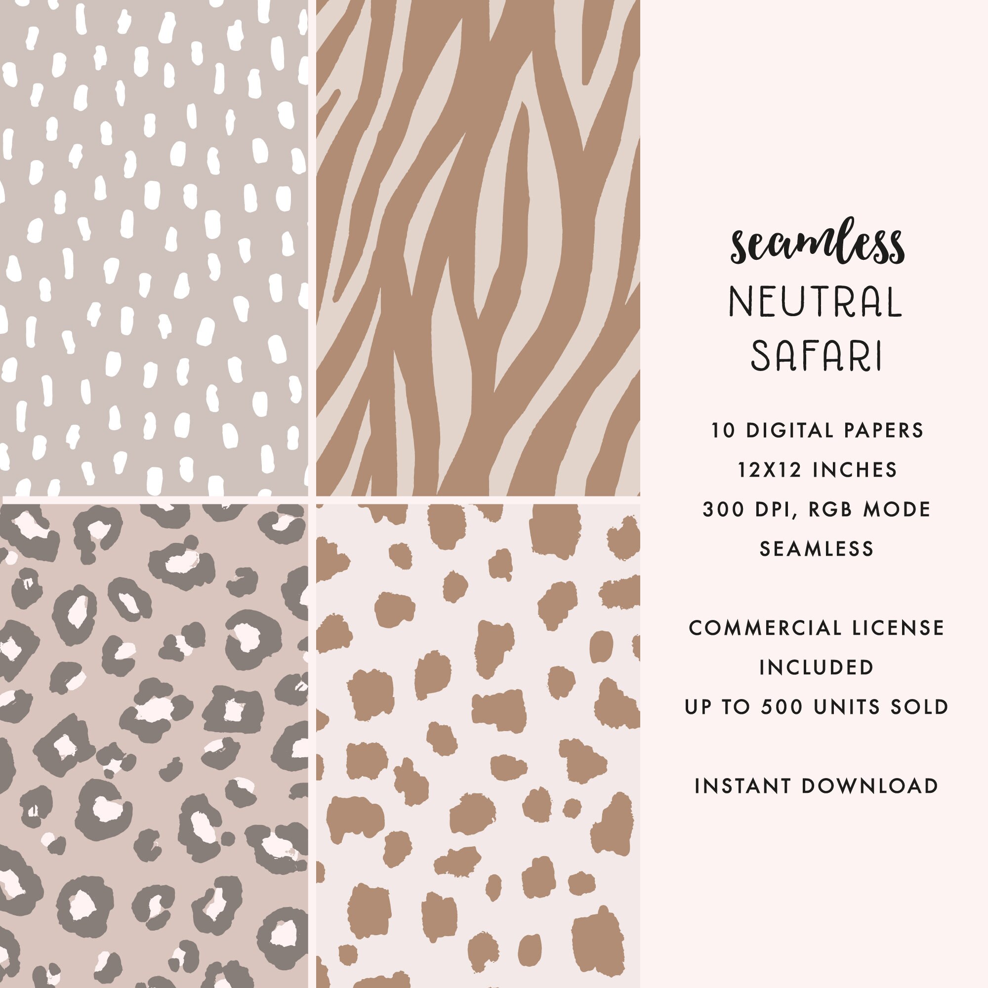 Commercial Use Leopard Cheetah Zebra Digital Paper Pack Neutral Safari ...