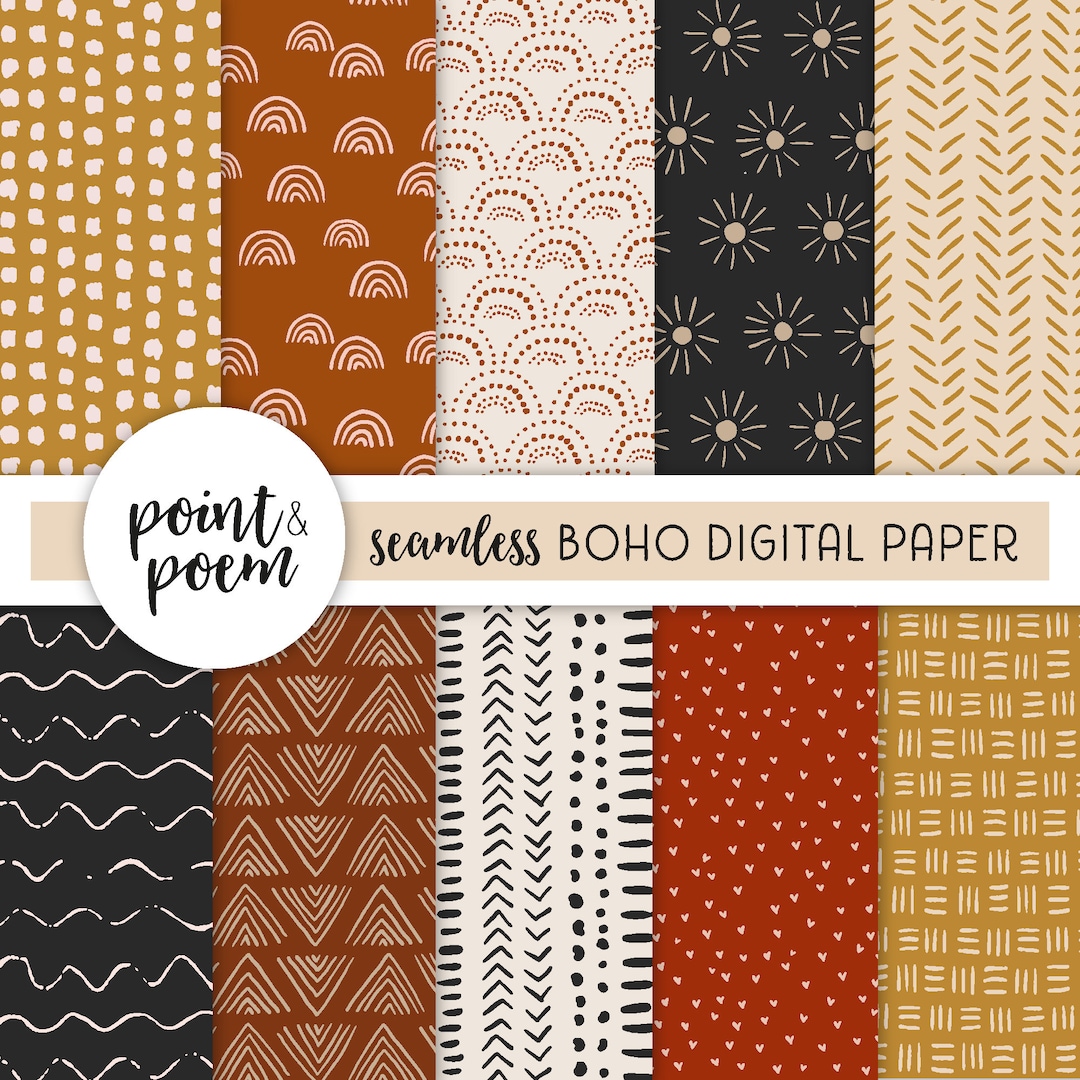 Boho Doodle Seamless Digital Papers, Red, Pink & Black Boho Paper Pack ...