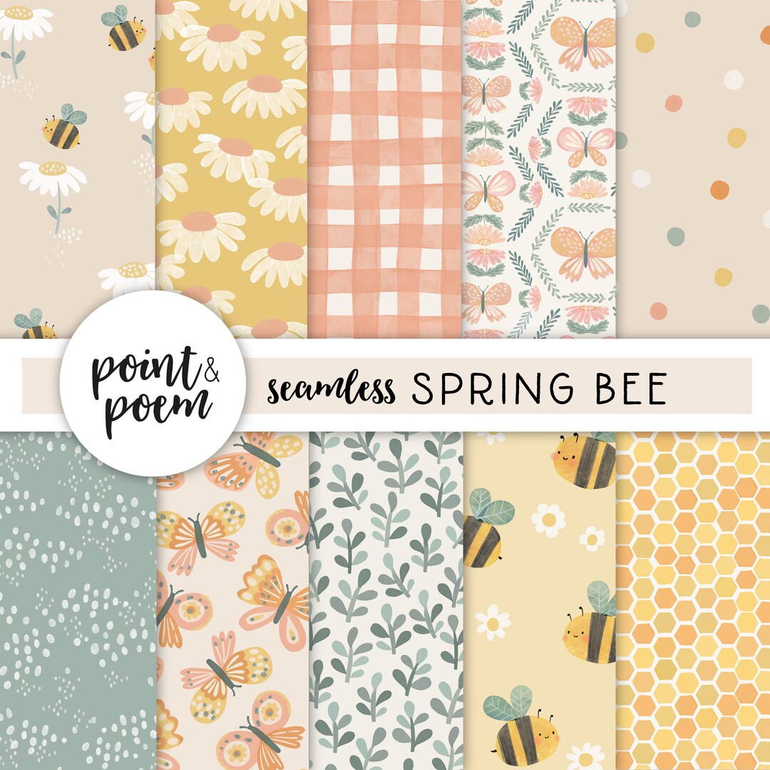 Spring Digital Papers, Cute Floral Digital Paper, Bee, Butterflies ...