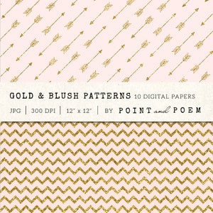 Pink Glitter Digital Paper, Gold Patterns, Background, Scrapbooking ...