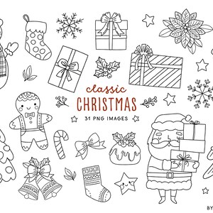 Cute Christmas Digital Stamps. Coloring Doodle Christmas Clipart ...