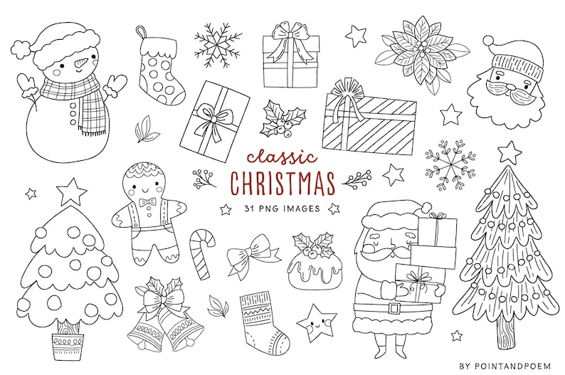 Cute Christmas Digital Stamps. Coloring Doodle Christmas - Etsy