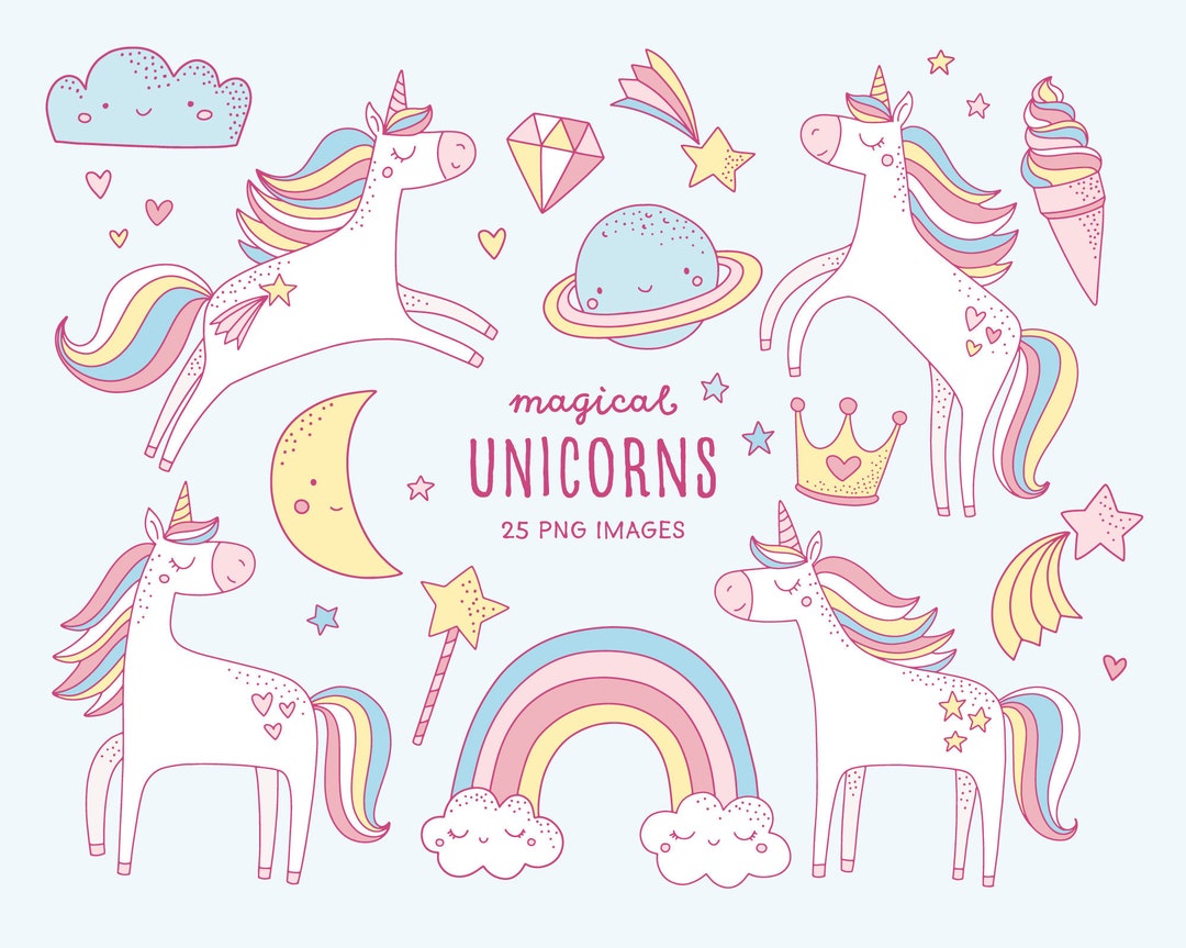 Unicorn Clipart. Commercial Use Kawaii Clipart. Cute Magical Unicorn ...