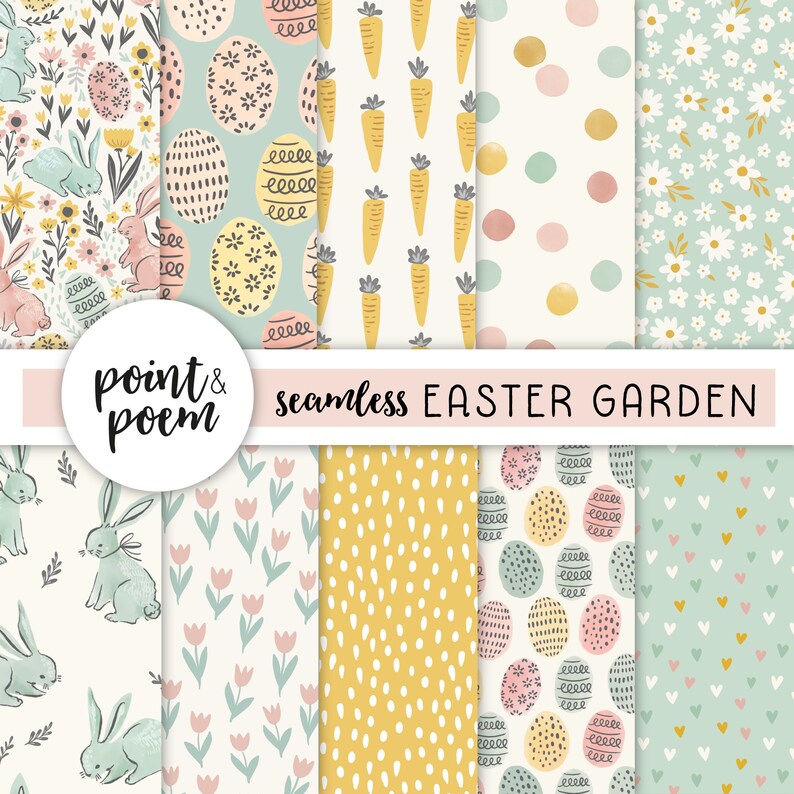 Easter Digital Papers, Spring Digital Papers, Doodle Rabbits and ...