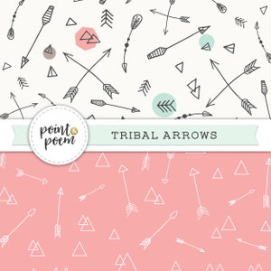 Tribal Arrows Digital Paper - Hand Drawn Doodle Arrows - Pink Coral ...