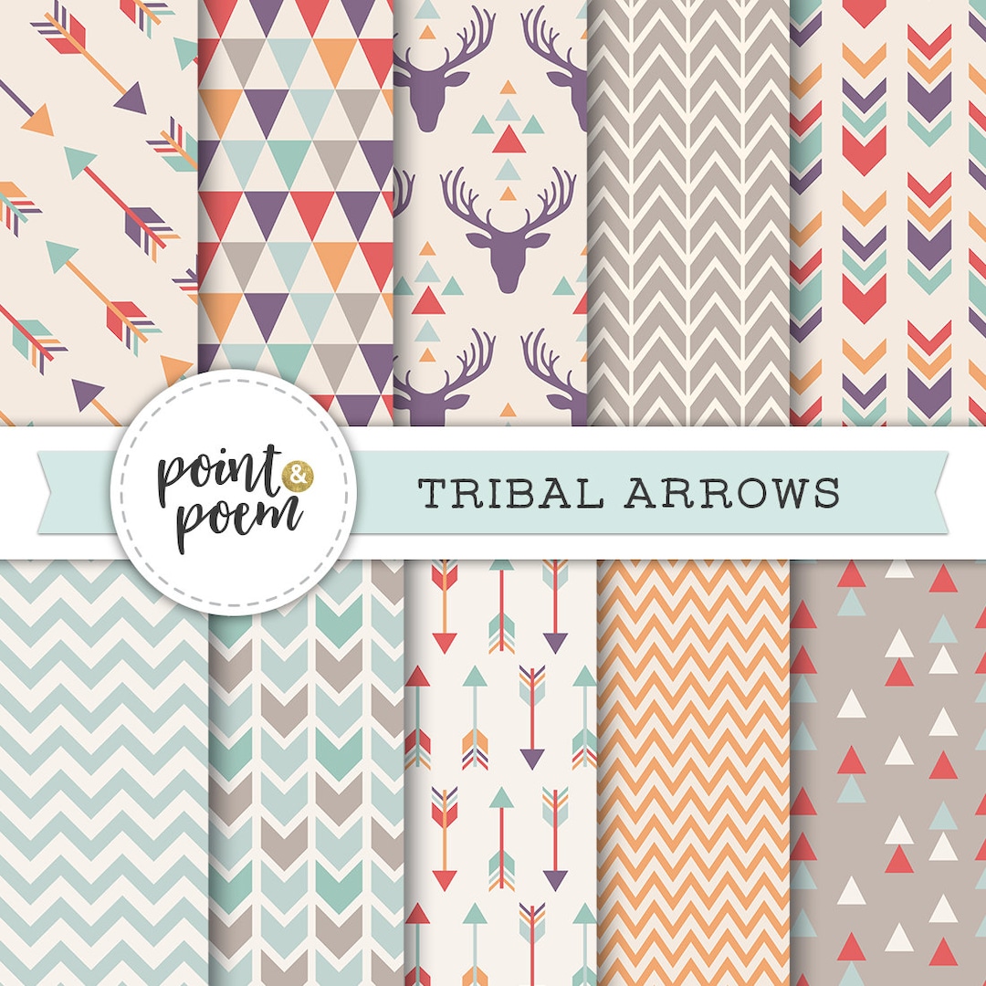 Tribal Digital Papers, Pink, Mint, Green, Arrows, Chevron, Hipster ...