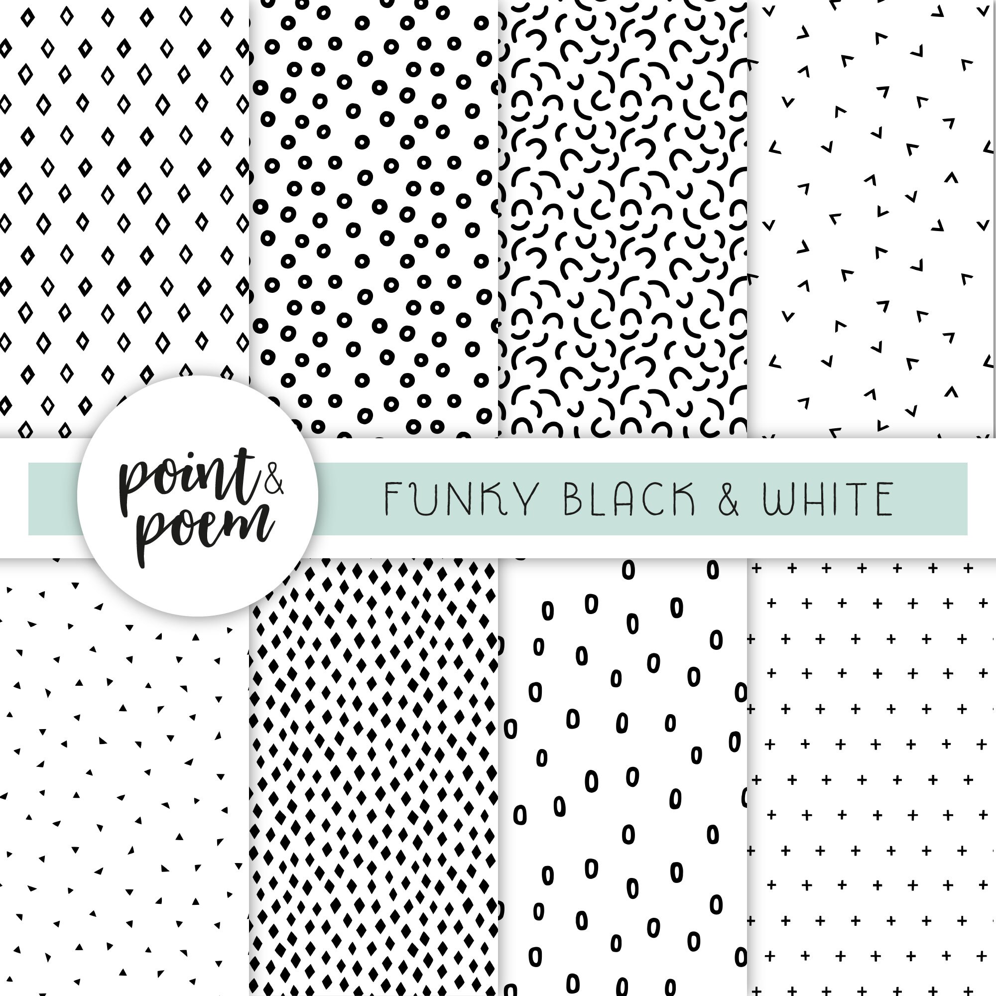 Digital Papers, Black & White Digital Paper Pack, Scandinavian Doodle ...