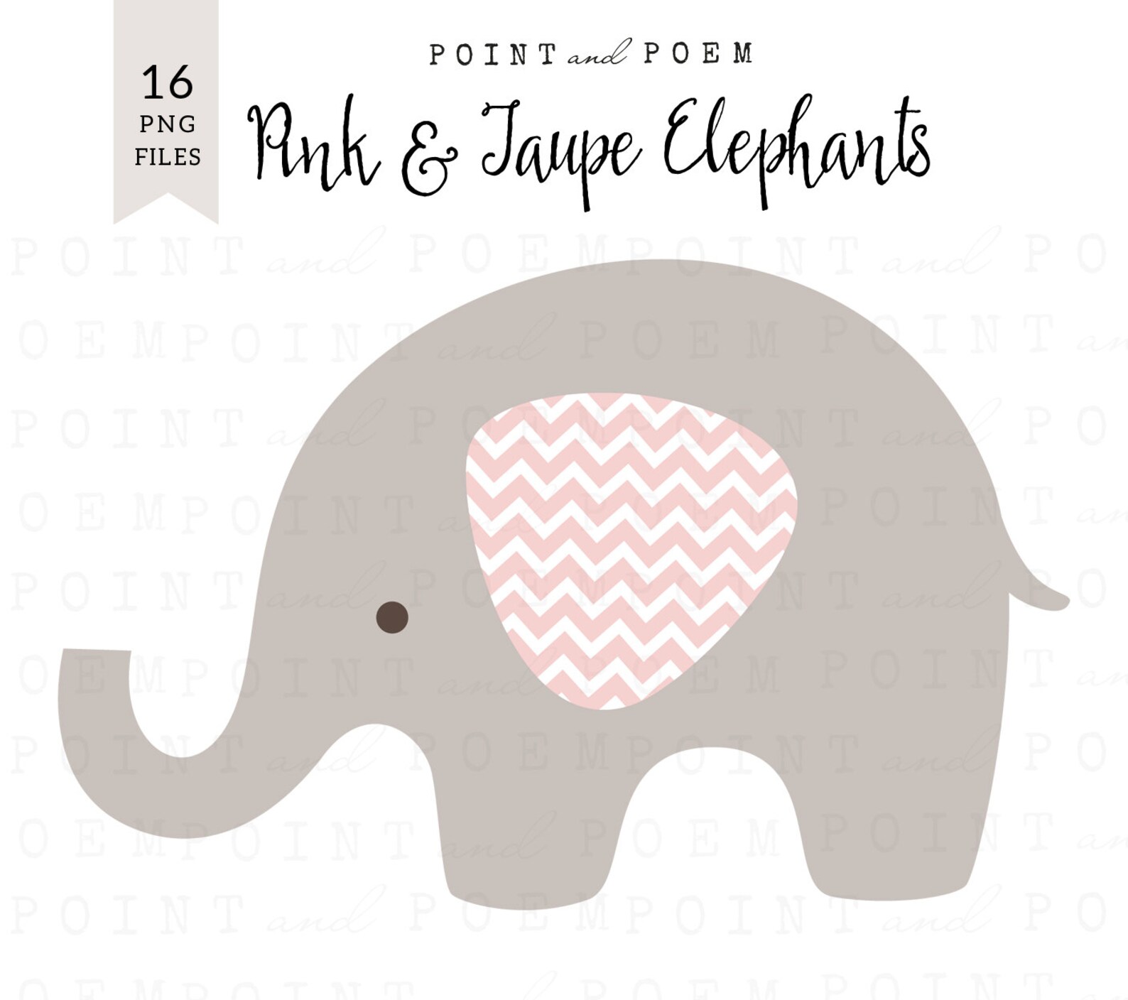 Elephants Clip Art, Cute Baby Elephants, Pink & Taupe Gray, Baby Girl ...