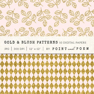 Pink Glitter Digital Paper, Gold Patterns, Background, Scrapbooking ...