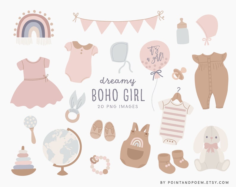 Boho Baby Girl Nursery Clipart Cute Girl Clothing Toys Dress - Etsy