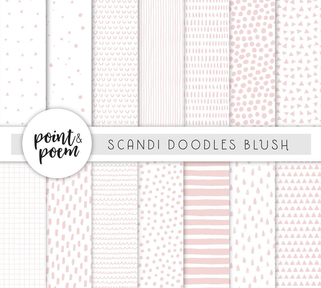 Doodle Scandinavian Digital Papers, White & Blush Digital Paper Pack ...