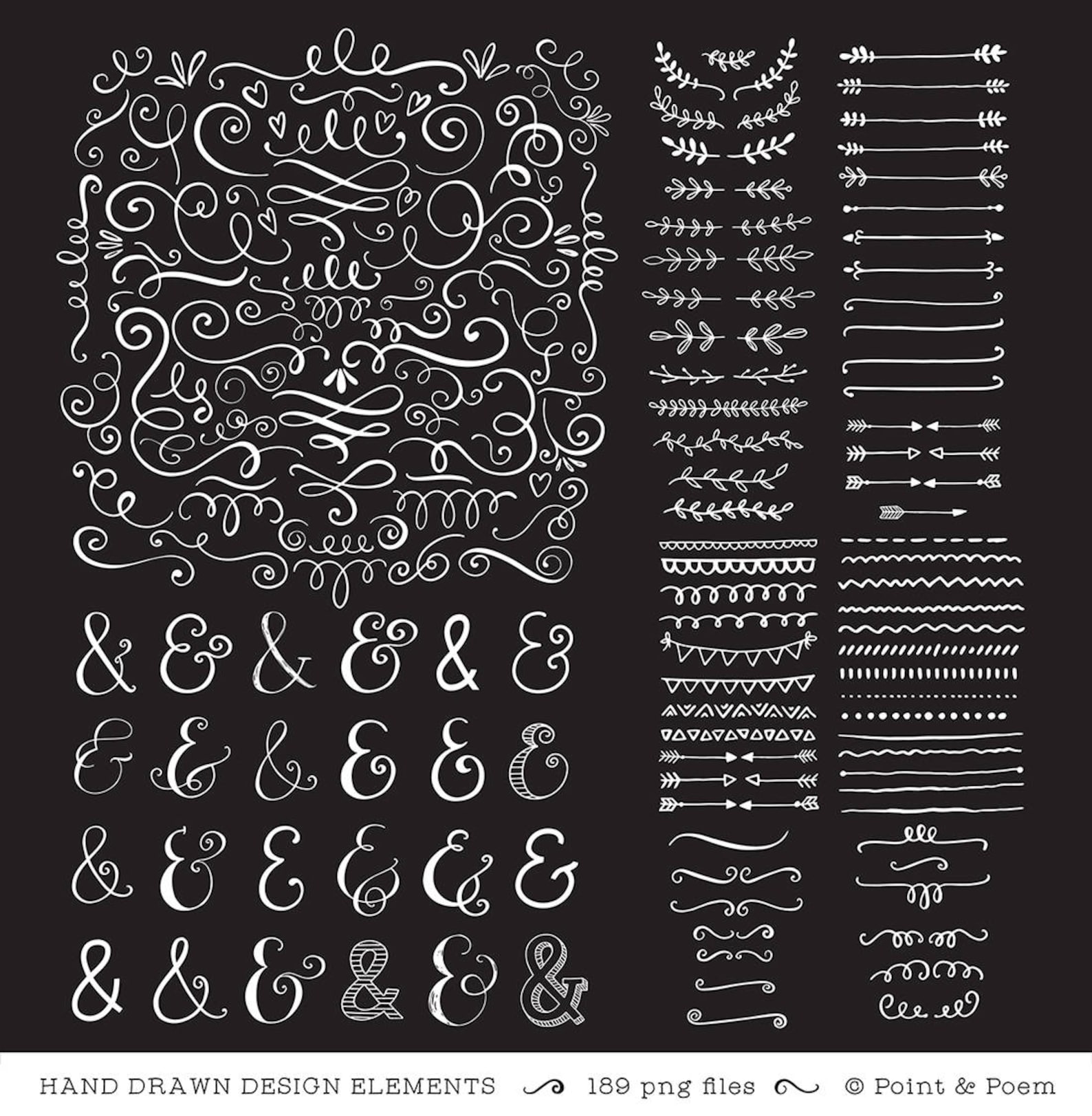 Hand Drawn Design Elements Clip Art Commercial Use - White Chalkboard ...