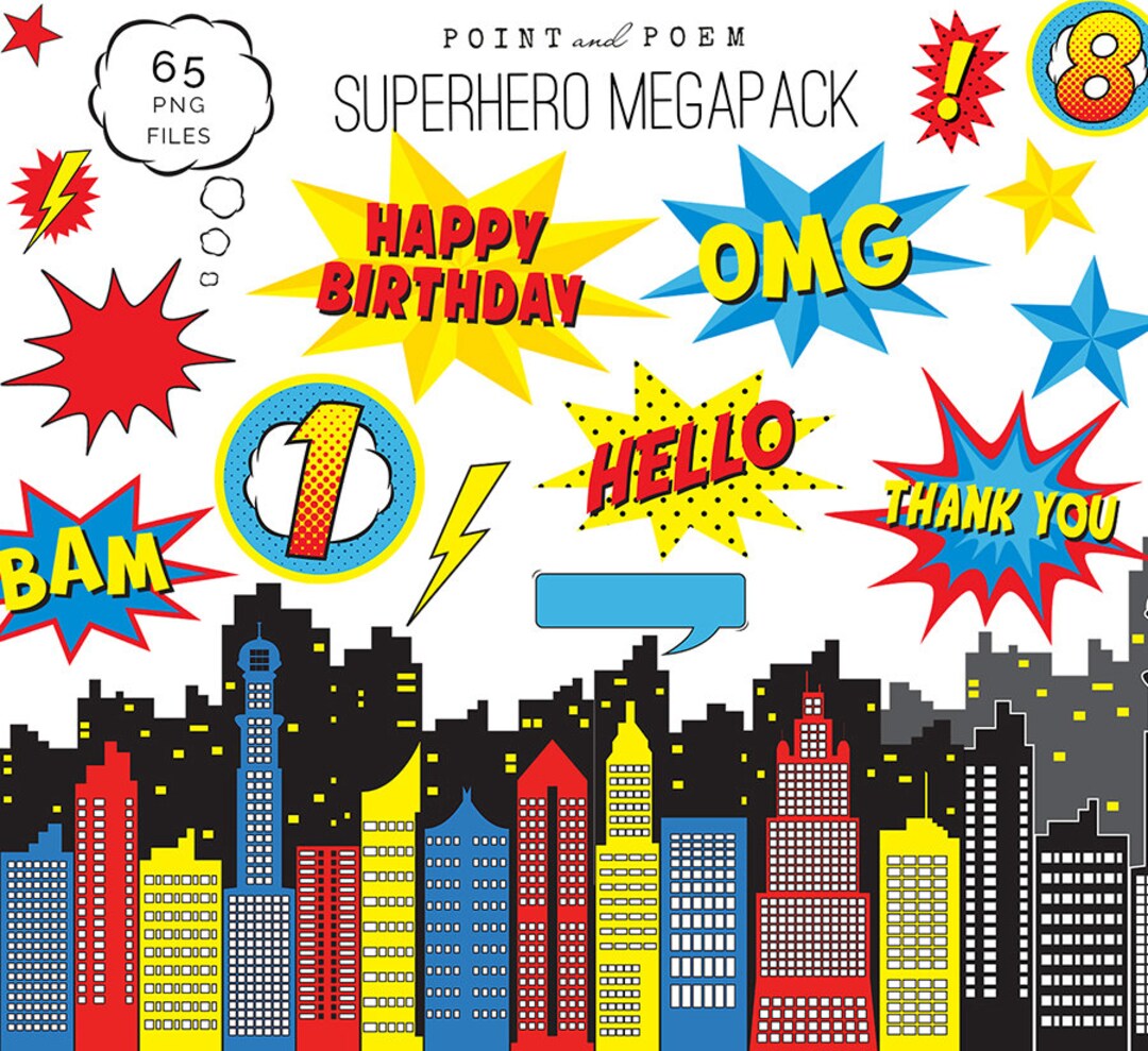 Superhero Clipart Commercial Use, Clip Art Megapack, Text and Speech ...