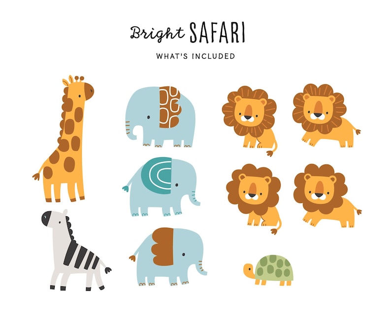 Safari Clipart, Cute Bright Safari Animals Digital Clip Art, Safari ...