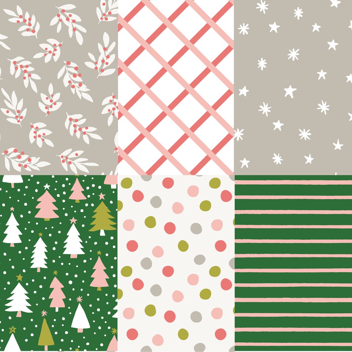 Christmas Digital Paper Green Red Pink Beige Scandi Christmas - Etsy