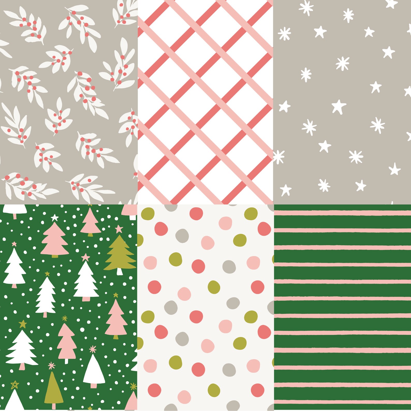 Christmas Digital Paper, Green Red Pink Beige Scandi Christmas Digital ...