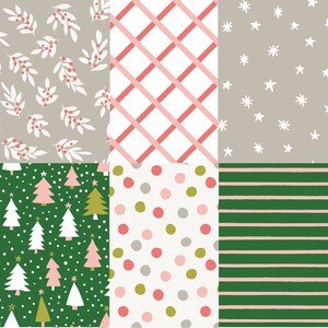 Christmas Digital Paper, Green Red Pink Beige Scandi Christmas Digital ...