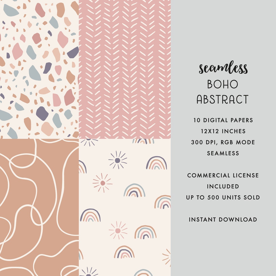 Boho Doodle Seamless Digital Papers, Earth Tones Boho Digital Paper ...