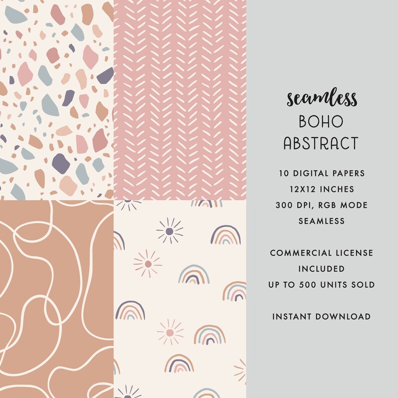 Boho Doodle Seamless Digital Papers, Earth Tones Boho Digital Paper ...