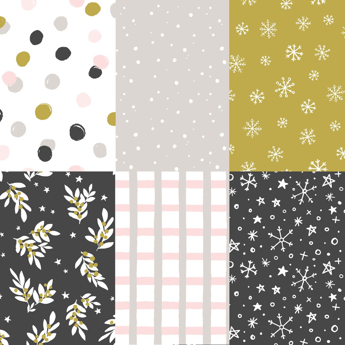 Christmas Digital Paper Gold Gray Black Pink Scandi Christmas - Etsy