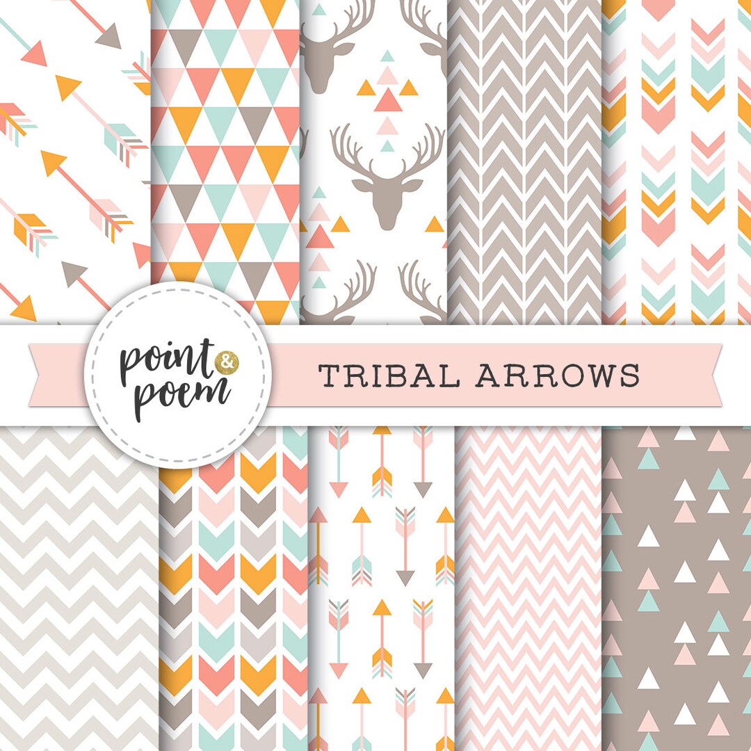 Tribal Digital Paper, Arrows,pink, Orange, Mint, Printable, Arrows ...