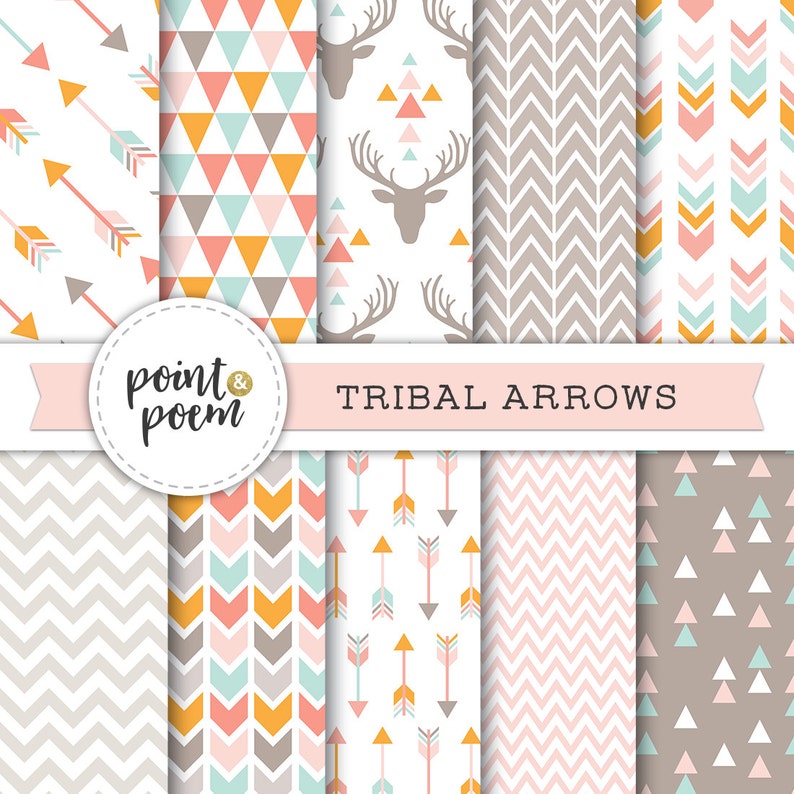 Tribal Digital Paper, Arrows,pink, Orange, Mint, Printable, Arrows ...