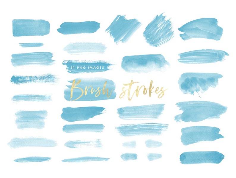 Blue Watercolor Splashes Clipart, Brush Strokes Clipart, Hand Painted ...