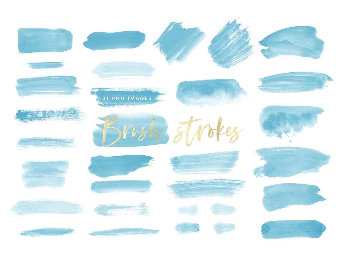Blue Watercolor Splashes Clipart Brush Strokes Clipart Hand - Etsy