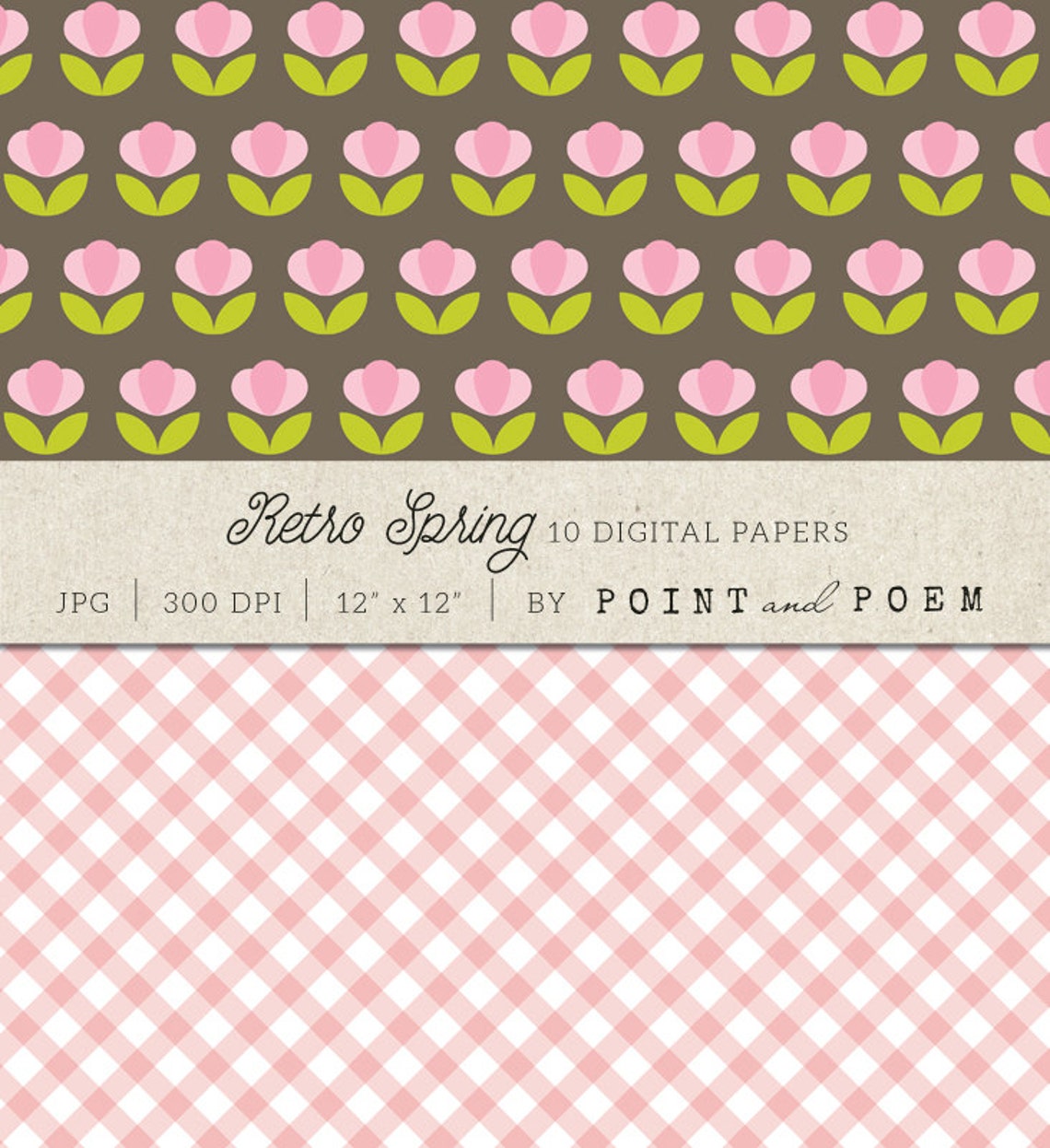 Spring Digital Paper Flowers Bird Pink Green Yellow Polka - Etsy