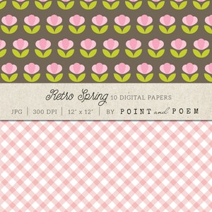 Spring Digital Paper, Flowers Bird, Pink, Green, Yellow, Polka Dots ...