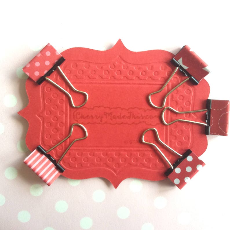 Red binder clips patterned foldback clips with spots | Etsy